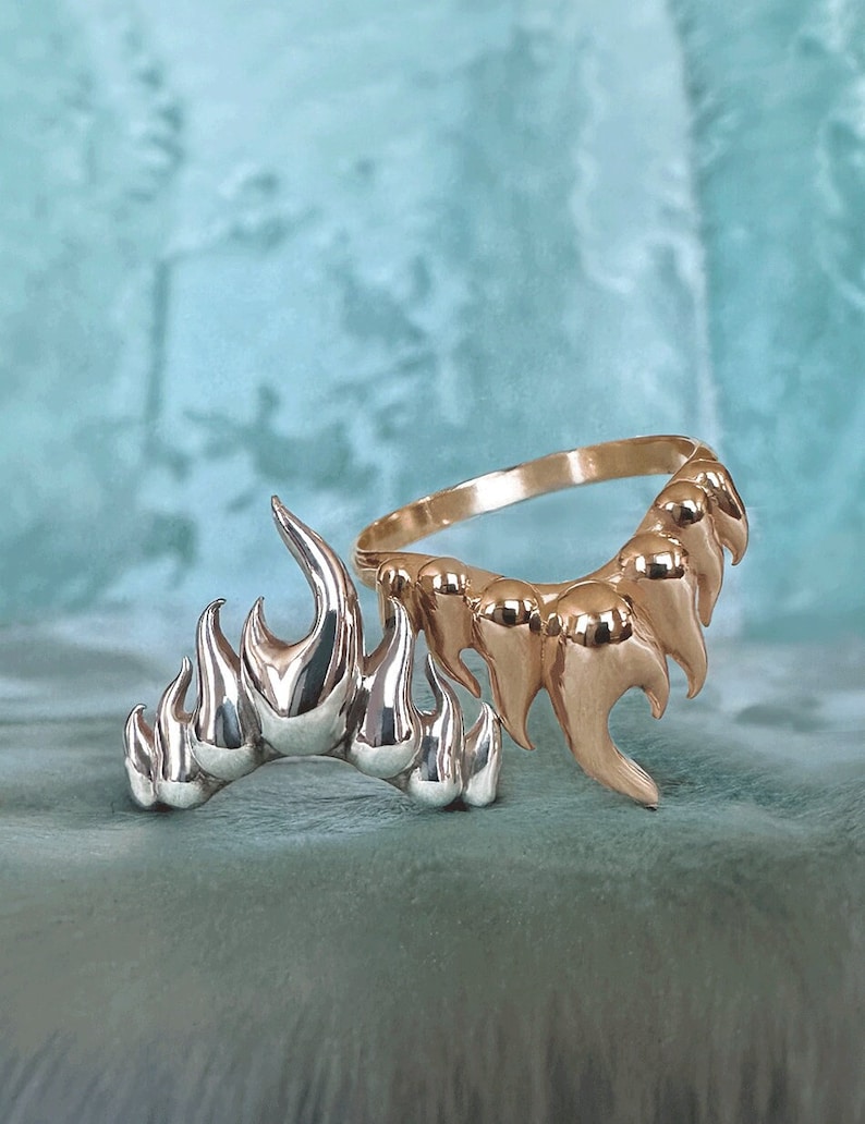 Flame Ring, Silver Fire Stacking Ring, Silver Flame Ring, Unique Statement Ring, Flame Tattoo ...
