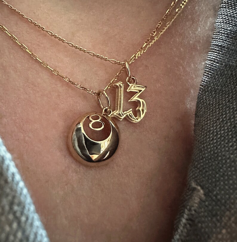 14k 8 Ball Necklace Charm Pendant, Solid Gold Billiards 8 Ball Charm ...