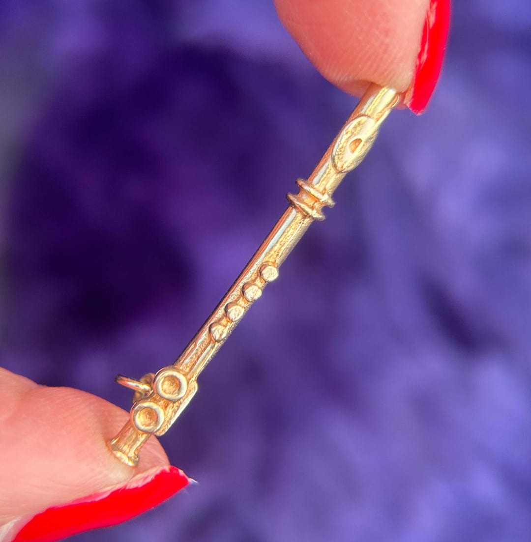 VINTAGE Solid 14k Gold Flute Charm, Flute Necklace, 14k Gold Vintage ...