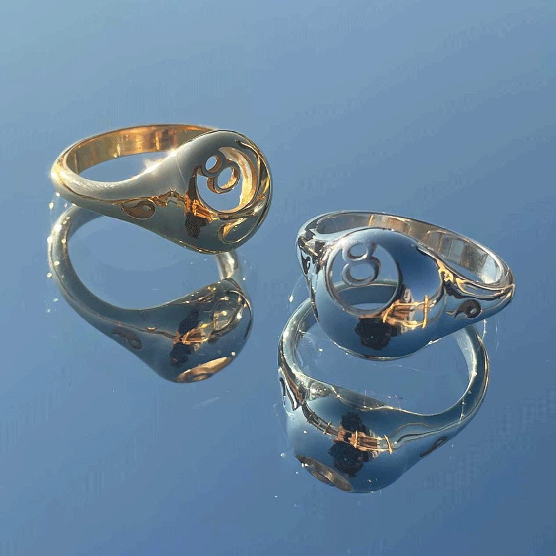 Magic 8 Ball Ring, Sterling Silver Billiards 8 Ball Ring Signet, Solid ...