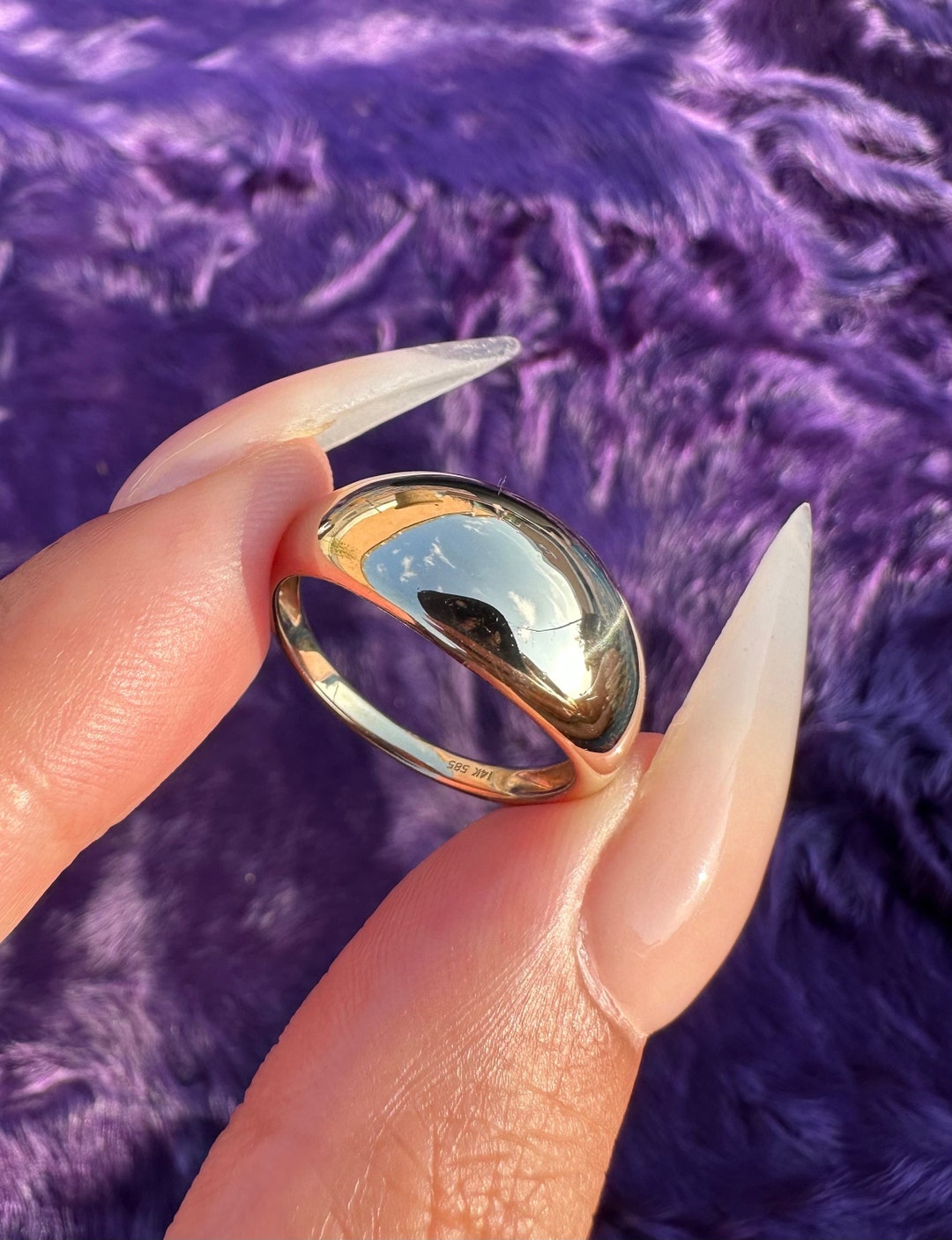 VINTAGE 14k Gold Bombe Ring, Gold Stacking Ring, Gold Croissant Ring ...