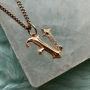 Gothic Initial V Charm, 14k Gold Diamonds Letter Charm, 14k Gold Gothic ...