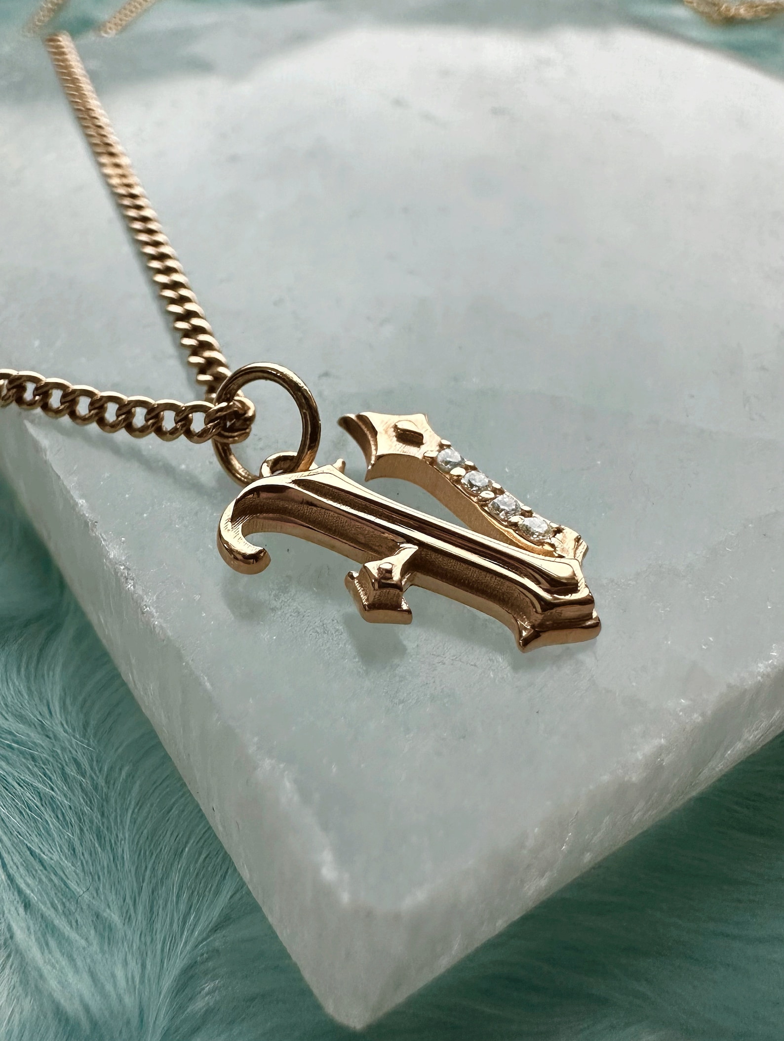 Gothic Initial V Charm, 14k Gold Diamonds Letter Charm, 14k Gold Gothic ...