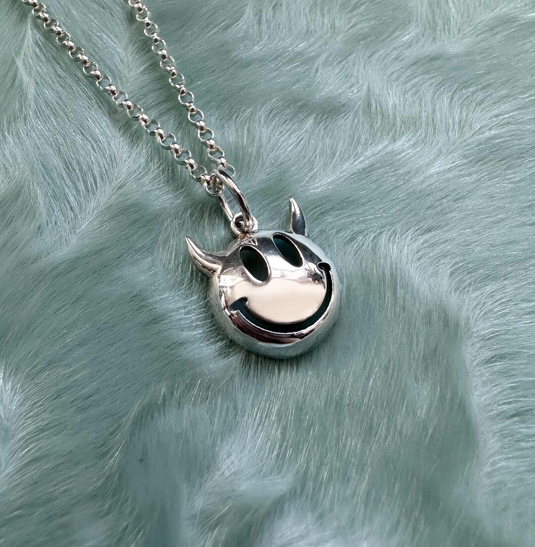 Sterling Silver Y2K Smiley Face Charm, 90% Devil Charm, Cute Lil Devil ...