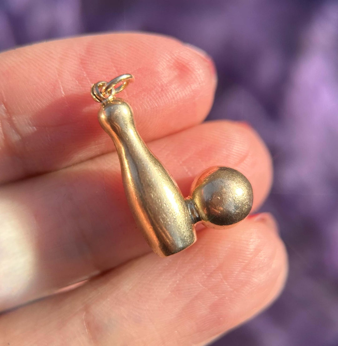 VINTAGE 14k Solid Gold Bowling Charm Pendant, Bowling Pin Charm ...