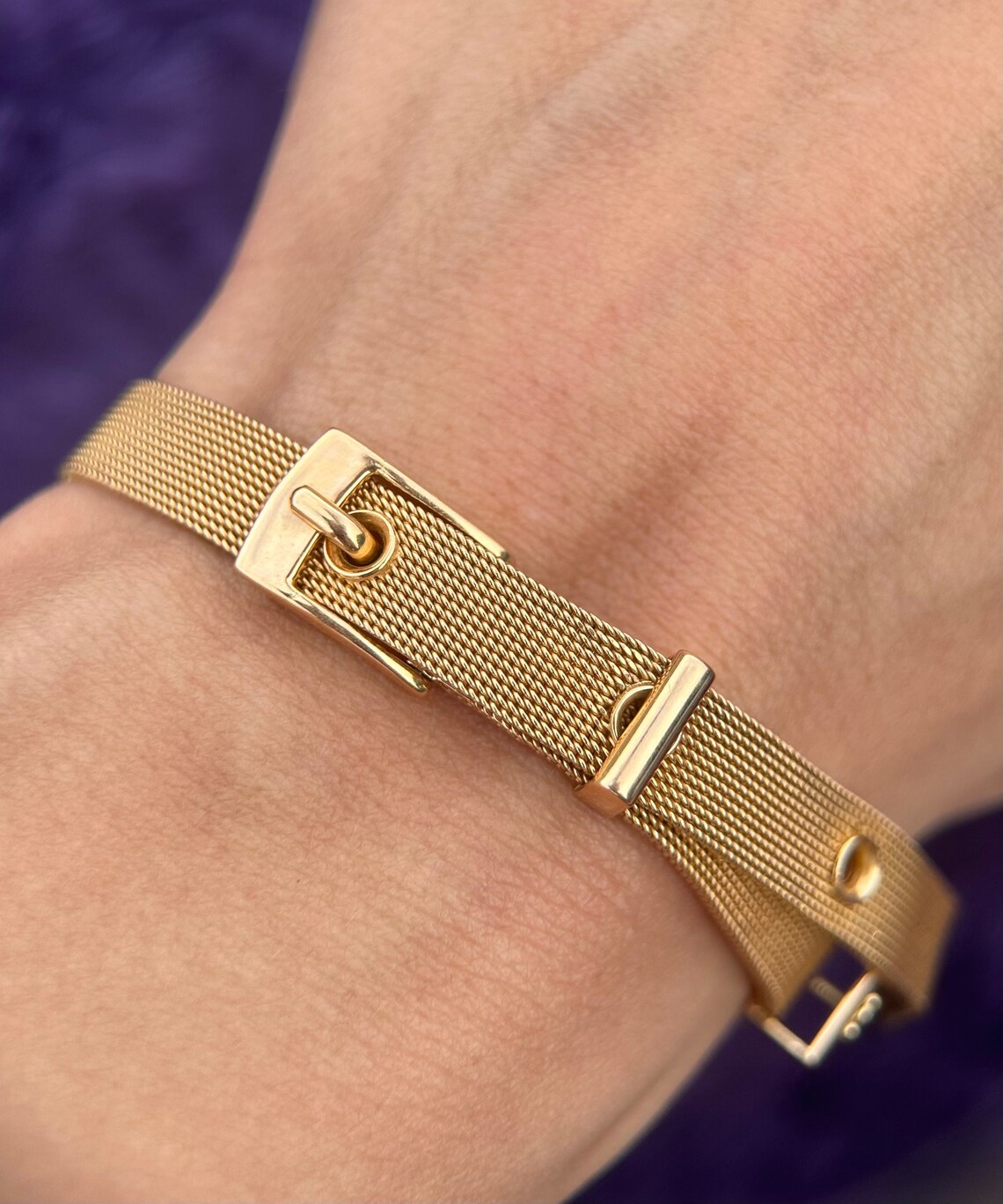VINTAGE 18k Solid Gold Belt Women's Bracelet, Gold Belt Bracelet ...