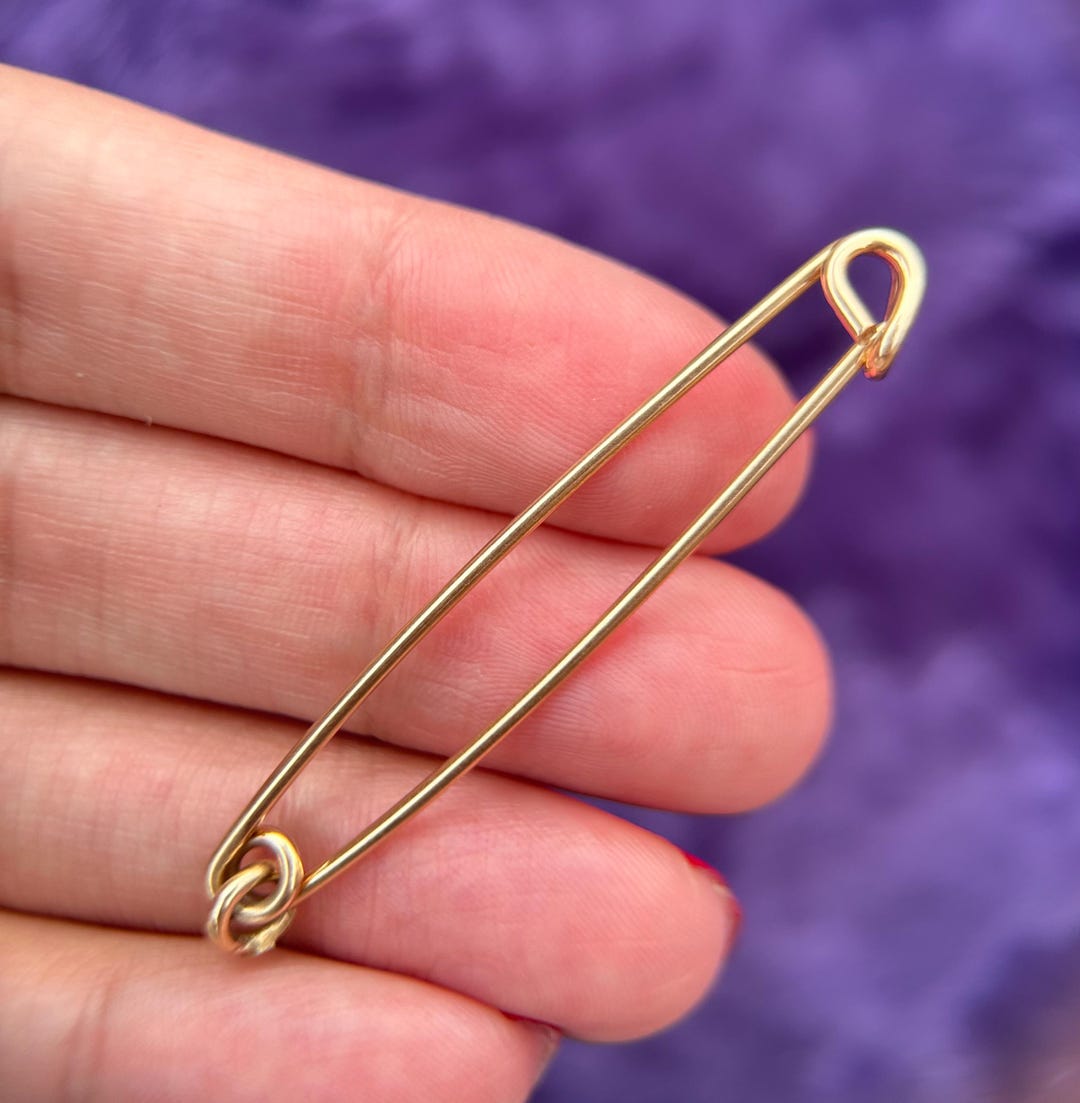 VINTAGE 14k Solid Gold Safety Pin, Estate 14k Gold Safety Pin Chain ...