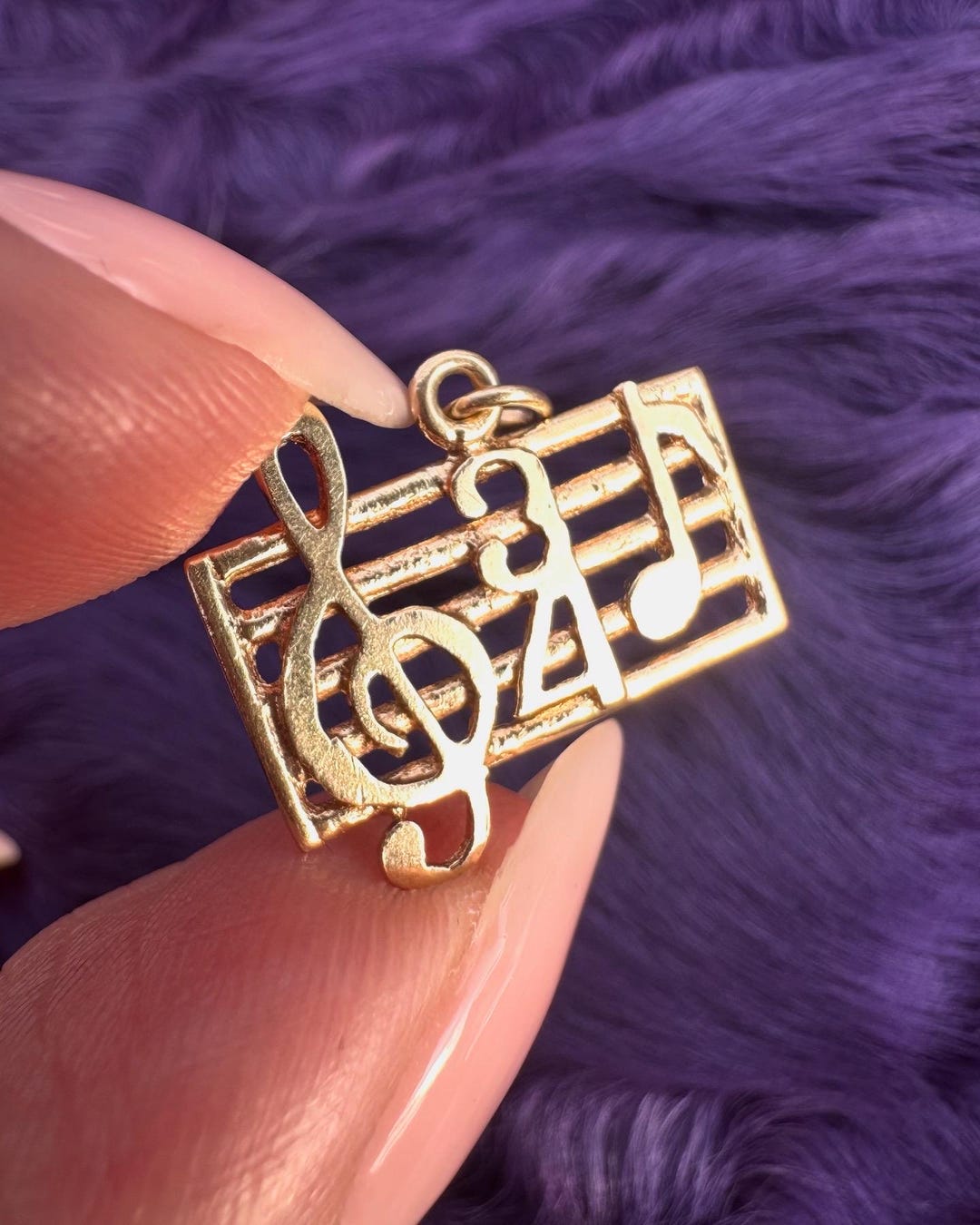 VINTAGE Solid 14k Gold Music Note Charm With Music Staff, Treble Clef ...