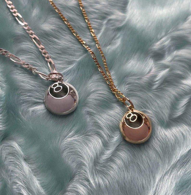14k 8 Ball Necklace Charm Pendant, Solid Gold Billiards 8 Ball Charm ...