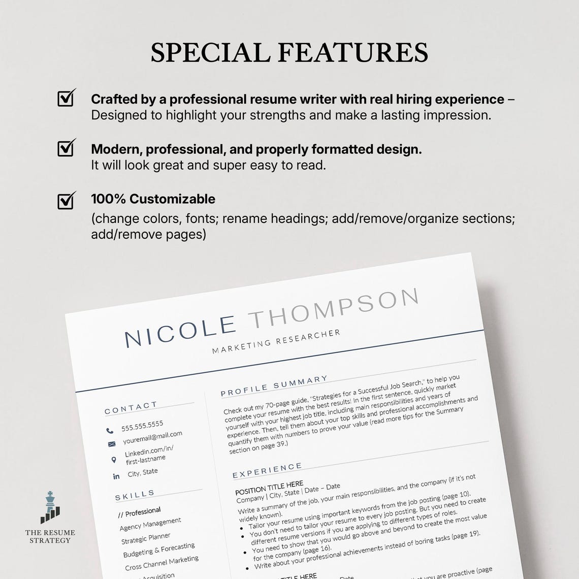 Modern Resume Template: Minimalist Design for Word, Google Docs, Canva ...