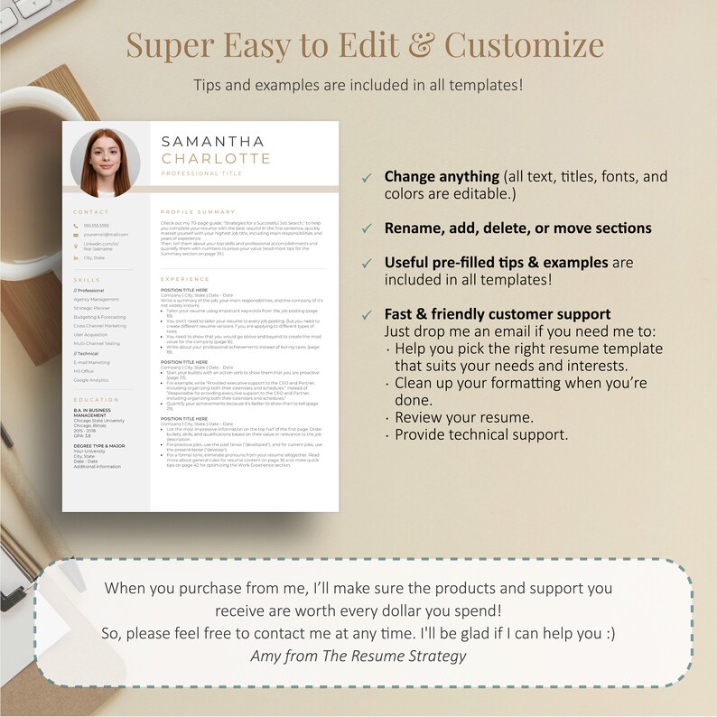 Photo Resume Template: Modern, Clean CV for Word & Google Docs - Etsy
