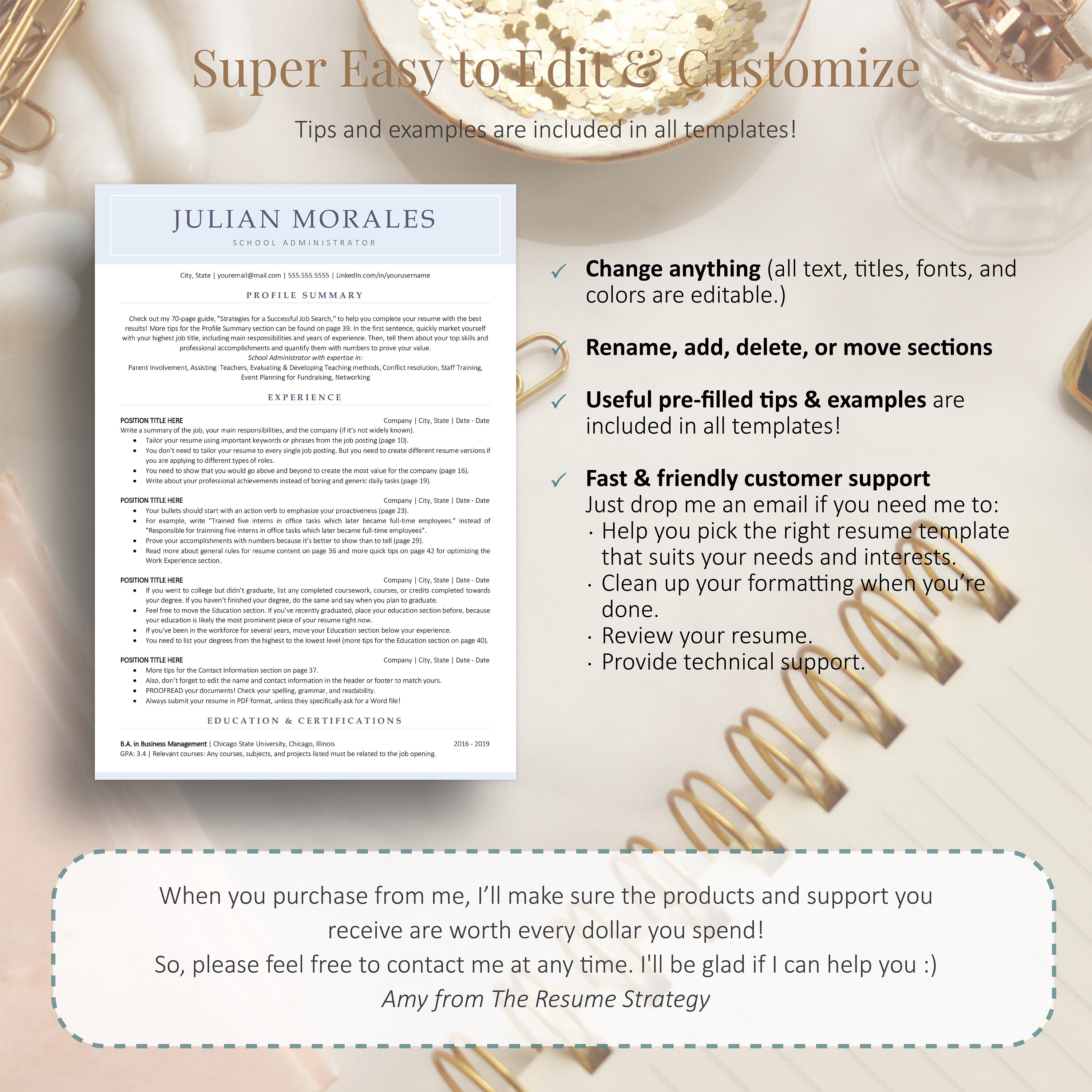 ATS Resume Template Google Docs & Word, School Administrator ...