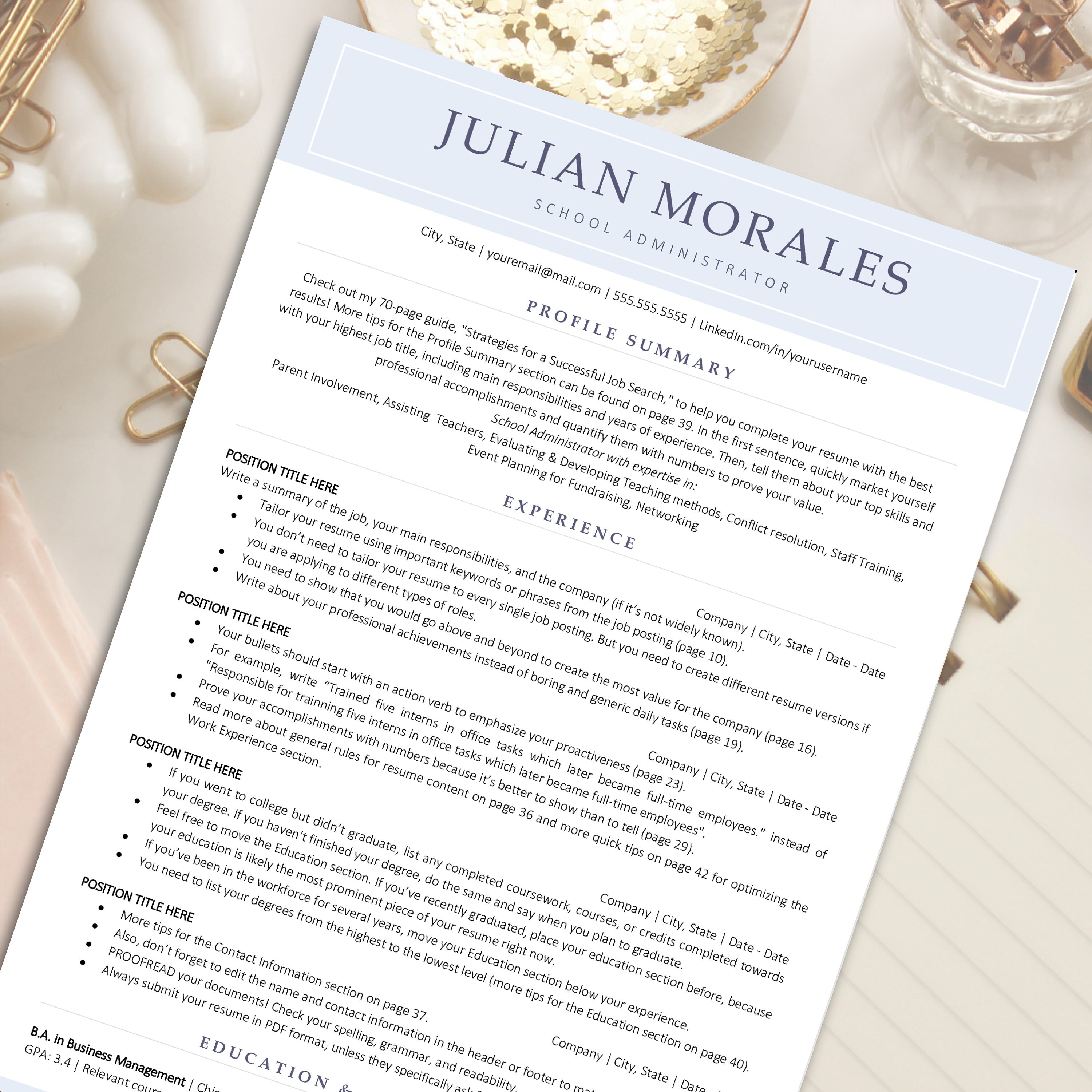 ATS Resume Template Google Docs & Word, School Administrator ...