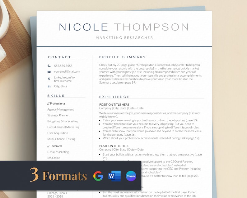 Marketing Resume Template, Modern & Minimalist Resume Design for Word ...