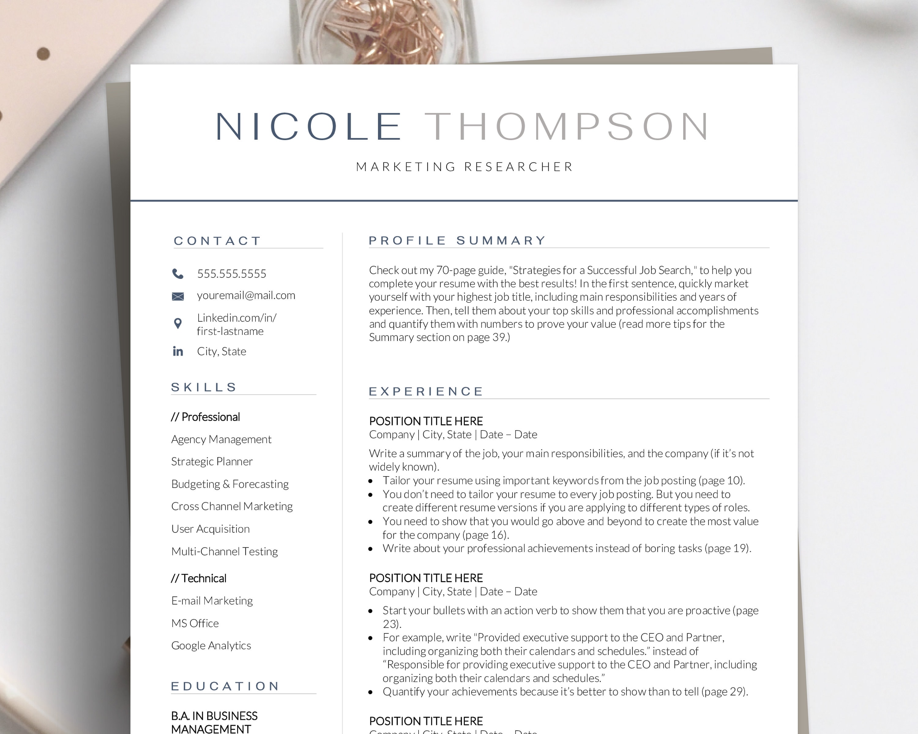 Marketing Resume Template, Modern & Minimalist Resume Design for Word ...