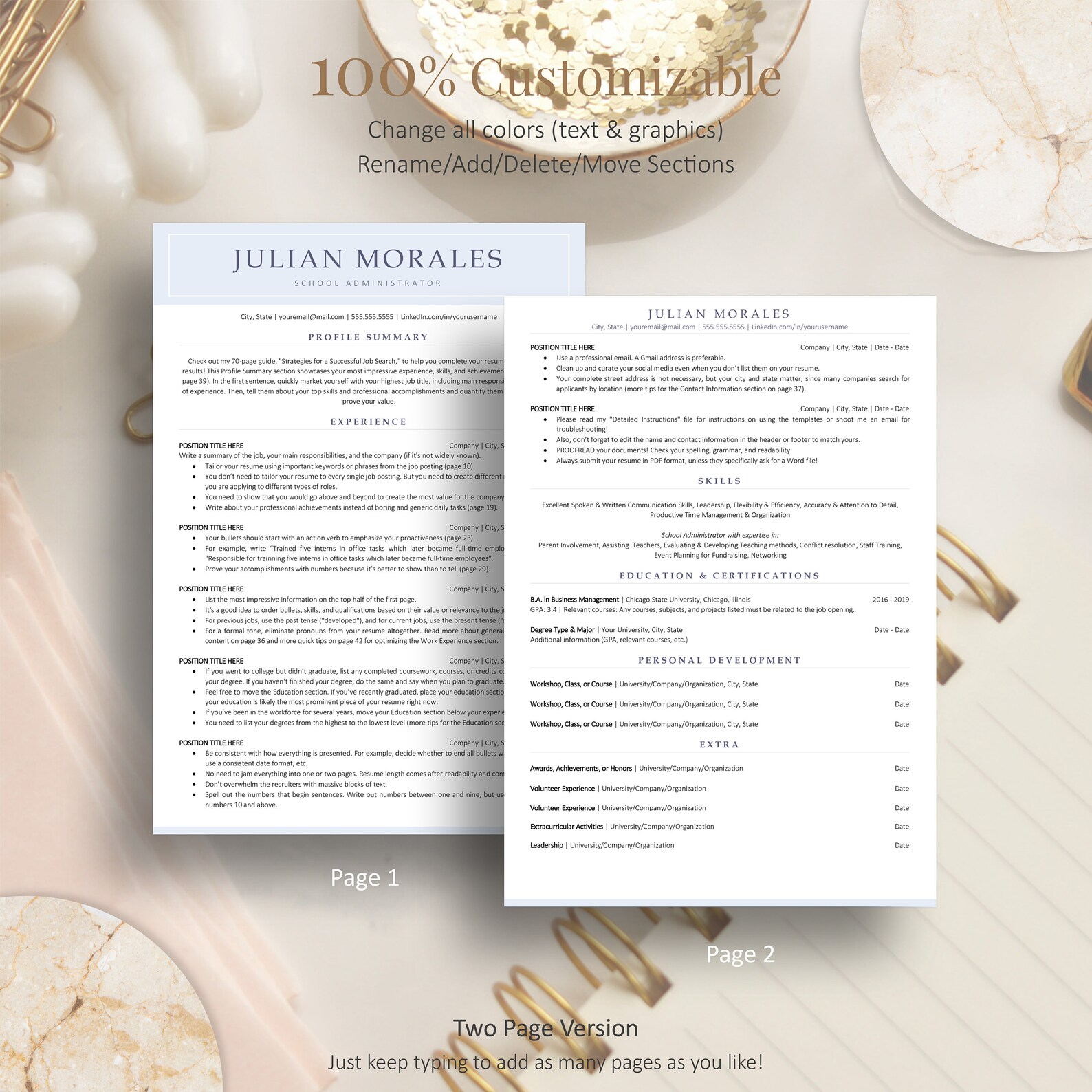 ATS Resume Template Google Docs & Word, School Administrator ...