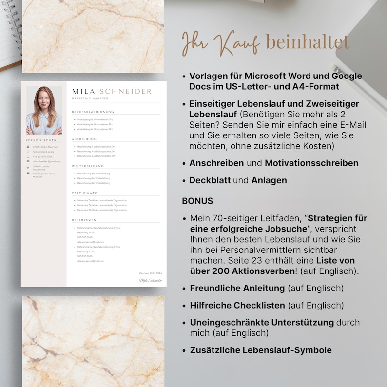 German Resume Template: Modern CV With Photo for Word, Google Docs - Etsy