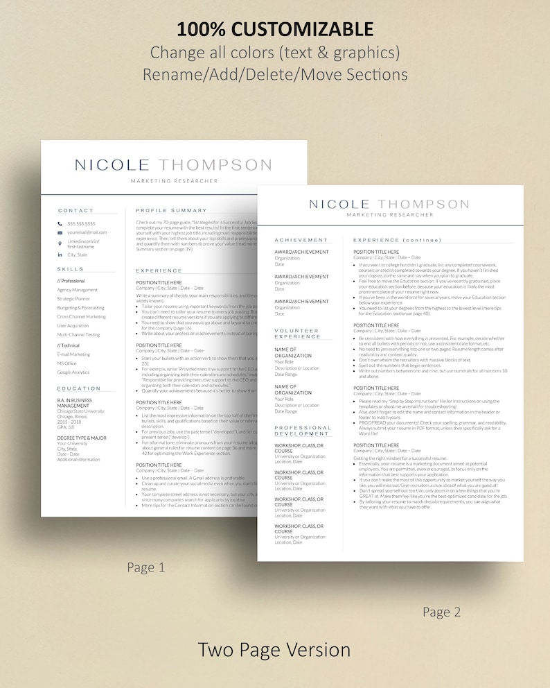Marketing Resume Template Modern & Minimalist Resume Design - Etsy