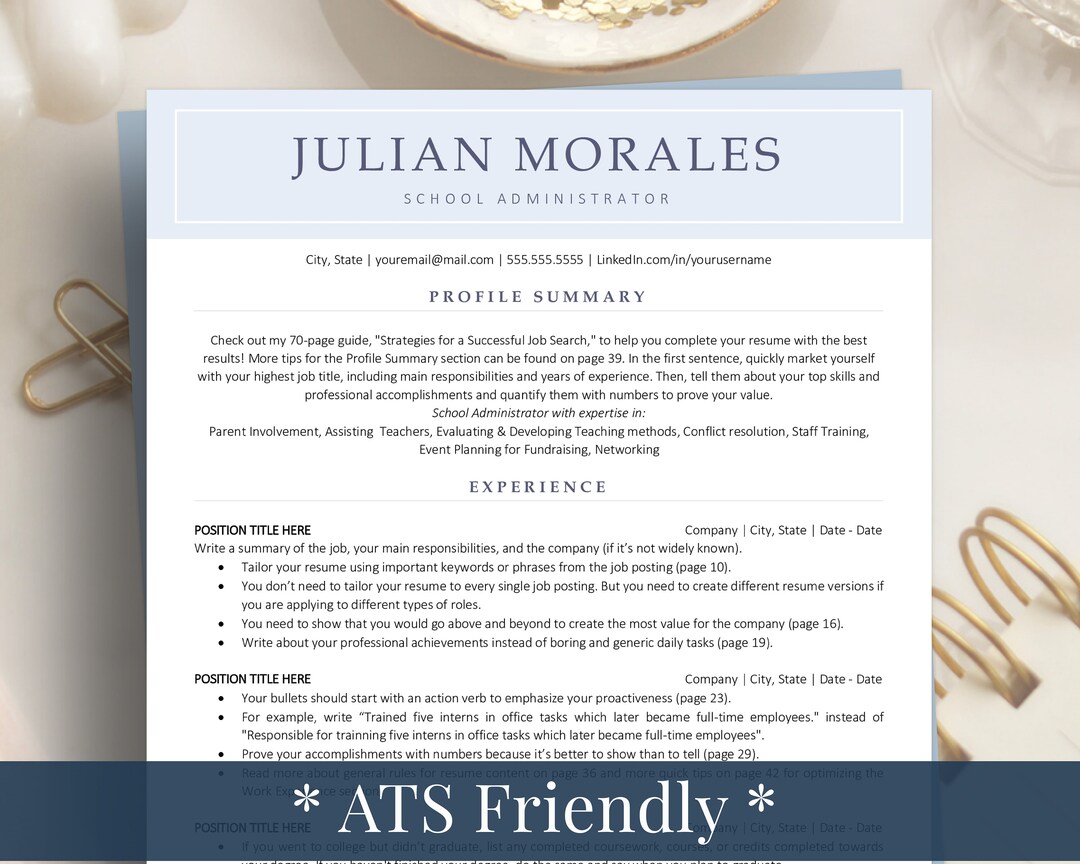 ATS Resume Template Google Docs & Word, School Administrator ...