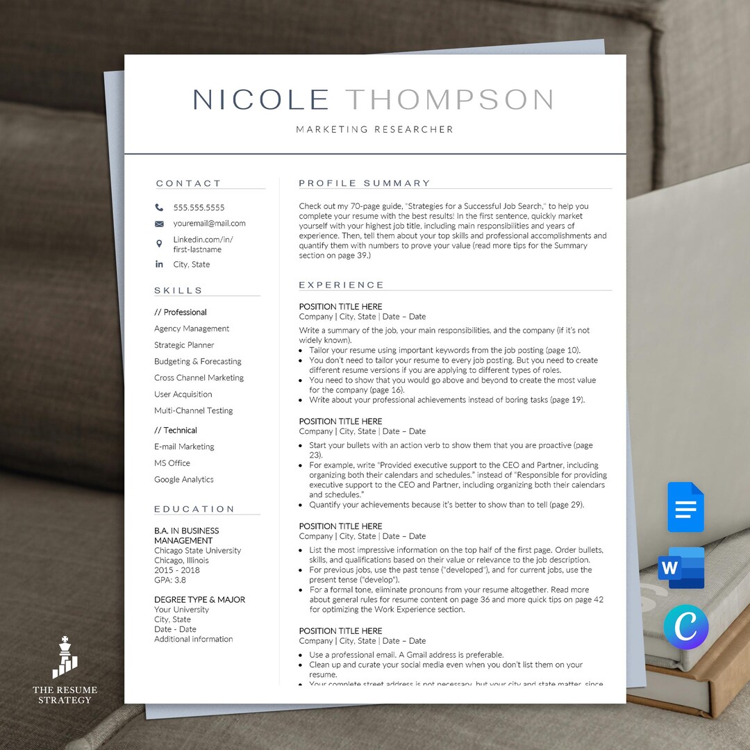 Modern Resume Template: Minimalist Design for Word, Google Docs, Canva ...