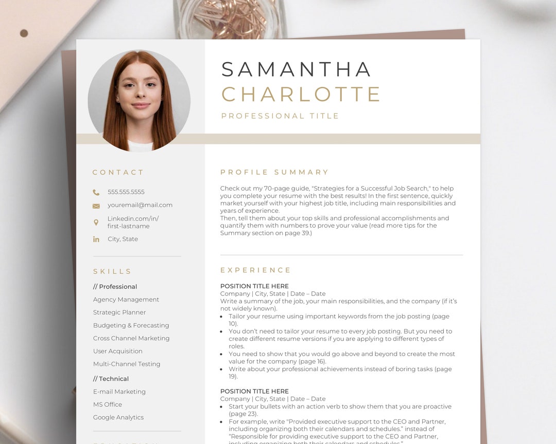 Photo Resume Template: Modern, Clean CV for Word & Google Docs - Etsy