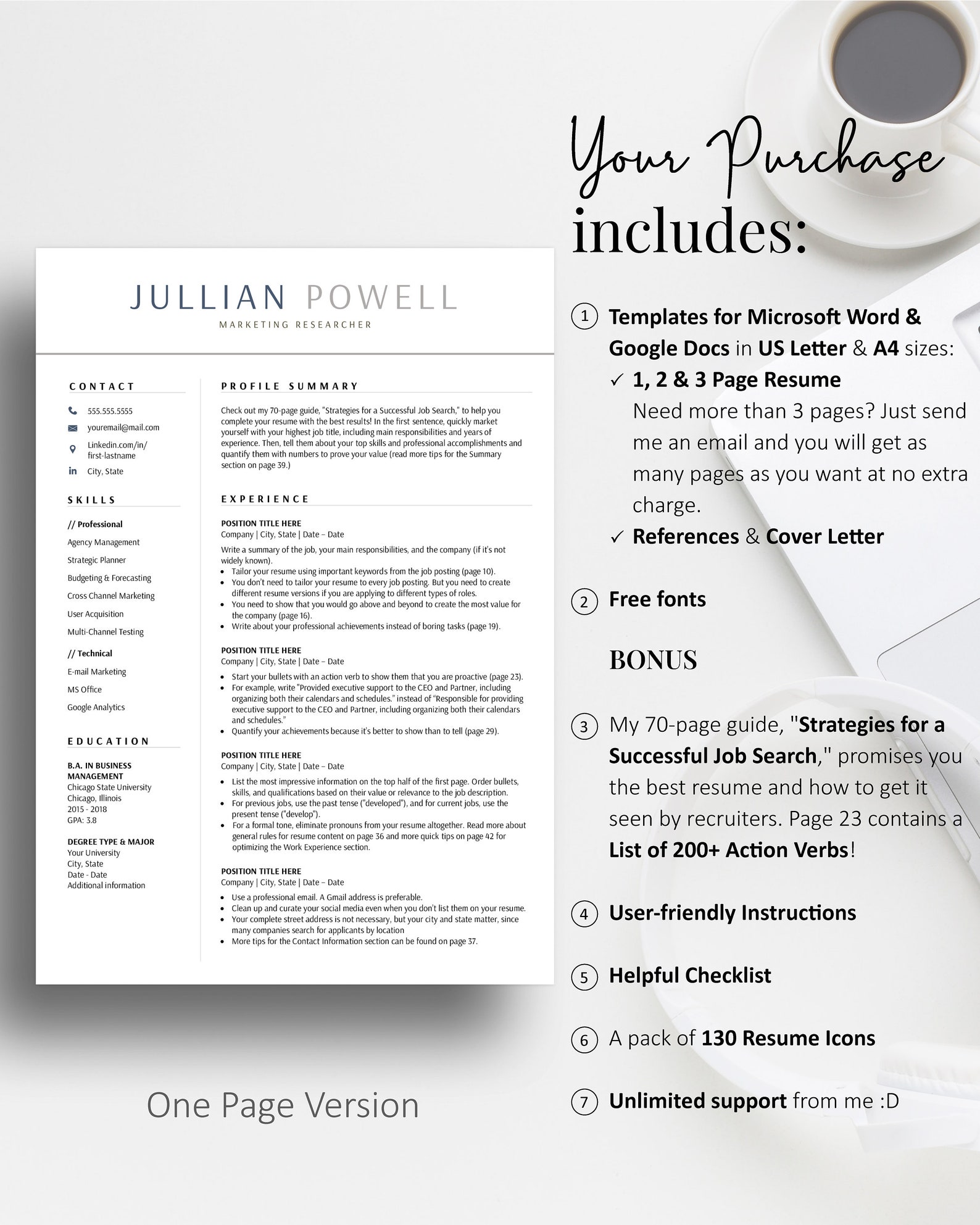 Marketing Resume Template Modern & Minimalist Resume Design | Etsy