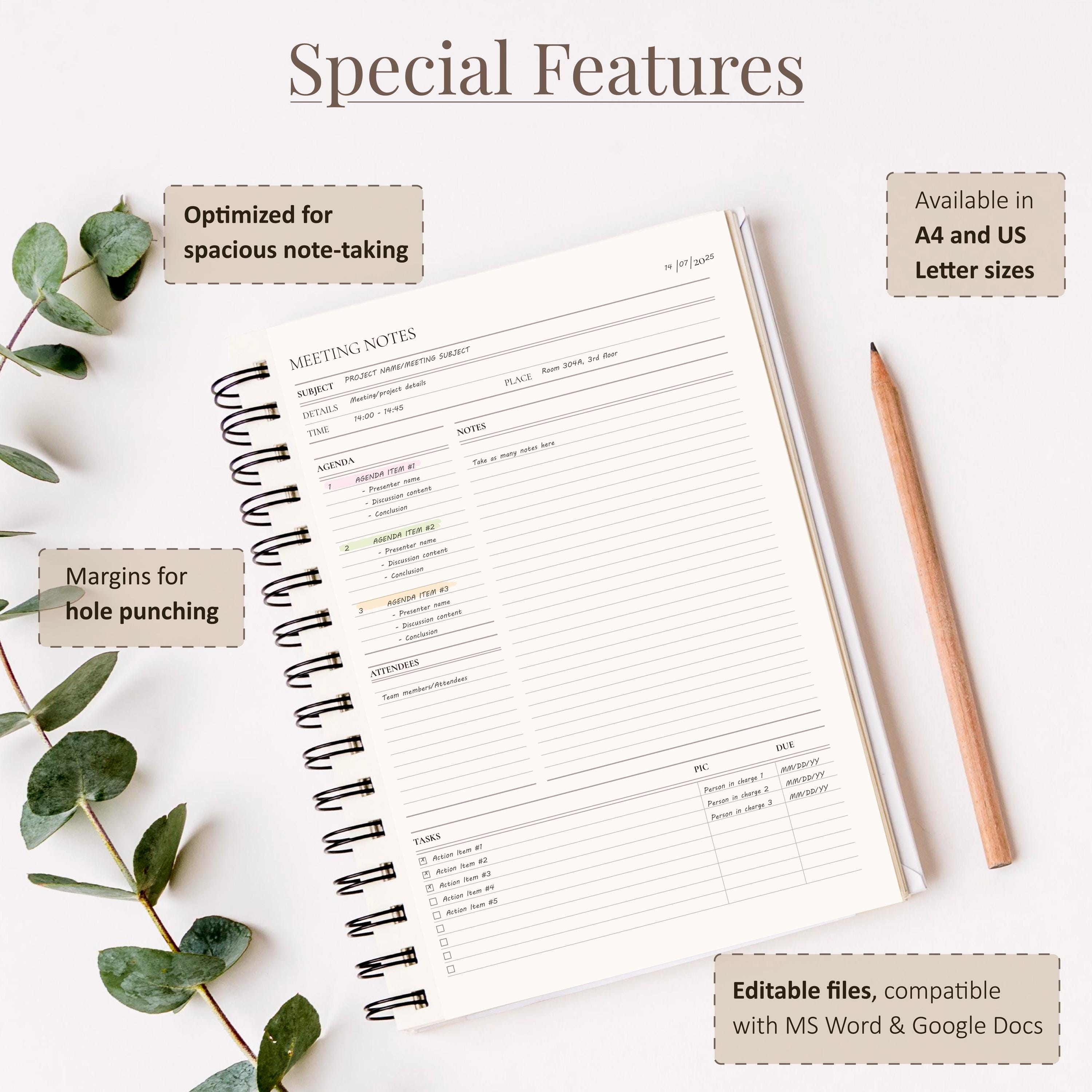 Editable Meeting Minutes Template: Fillable PDF, Google Docs, Word (A4 ...