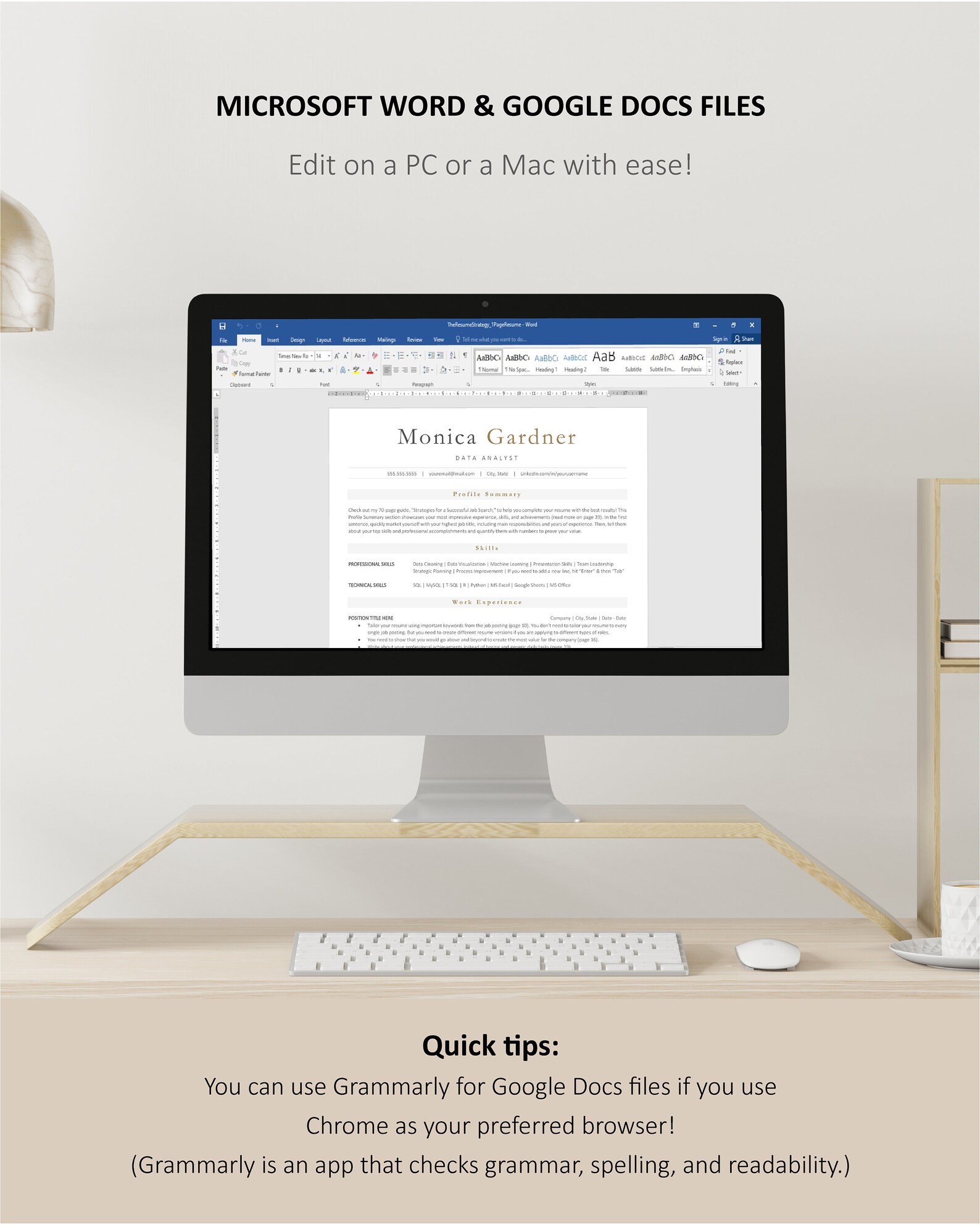 ATS Friendly Resume Template Word & Google Docs Data Analyst - Etsy