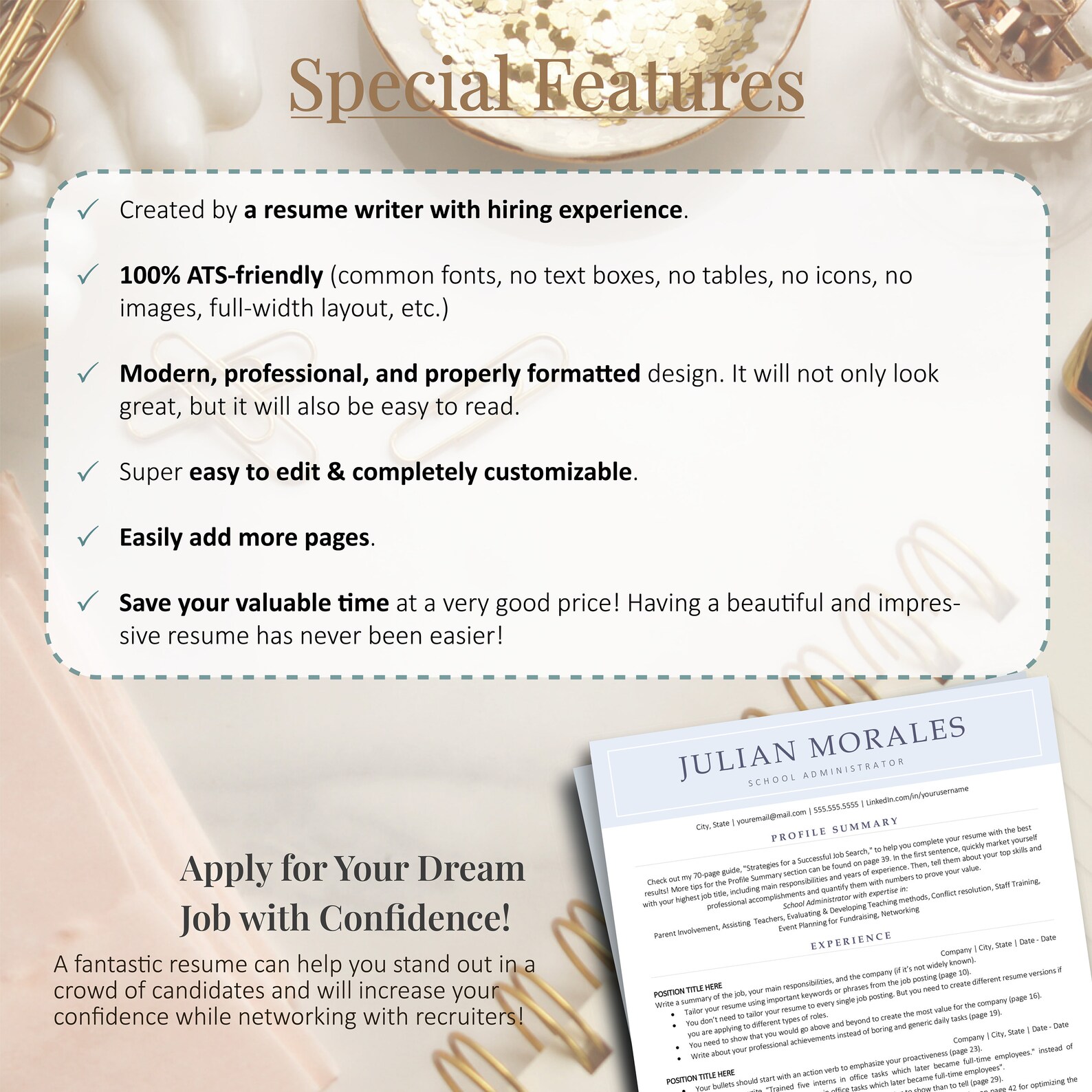 ATS Resume Template Google Docs & Word, School Administrator ...