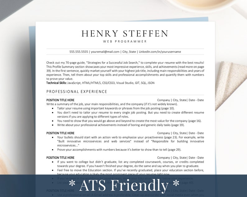 ATS Resume Template for Tech, IT, Software Engineer, Tech Resume ...