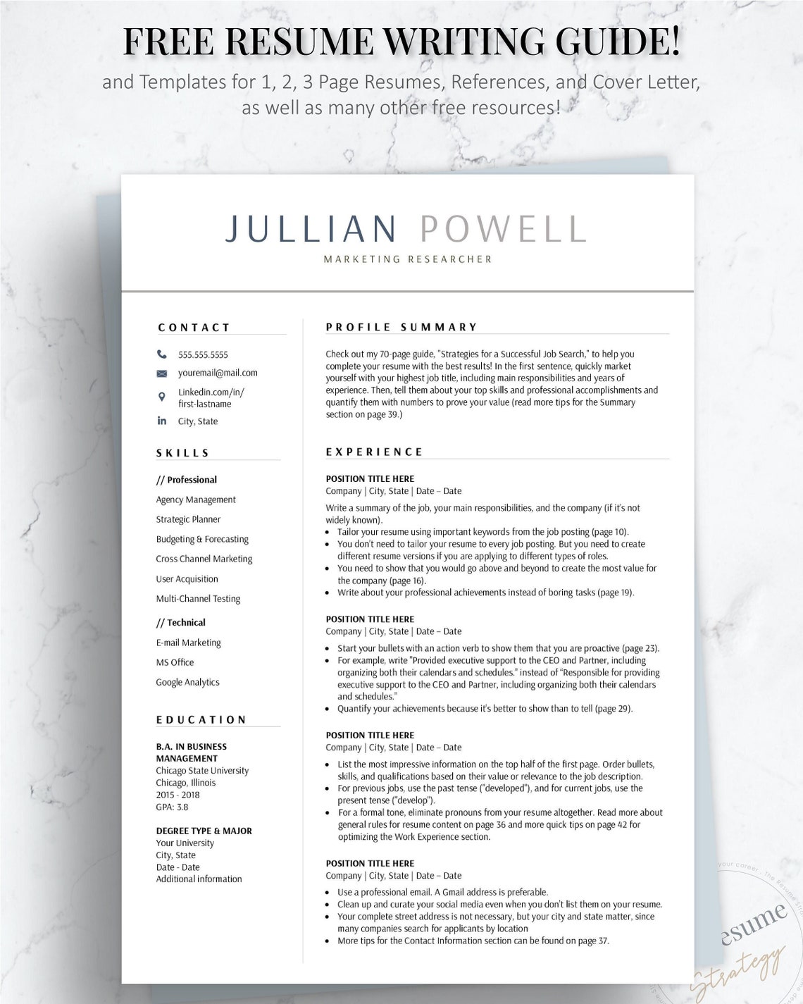 Marketing Resume Template Modern & Minimalist Resume Design | Etsy