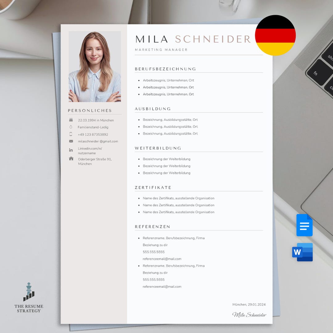 German Resume Template: Modern CV With Photo for Word, Google Docs - Etsy