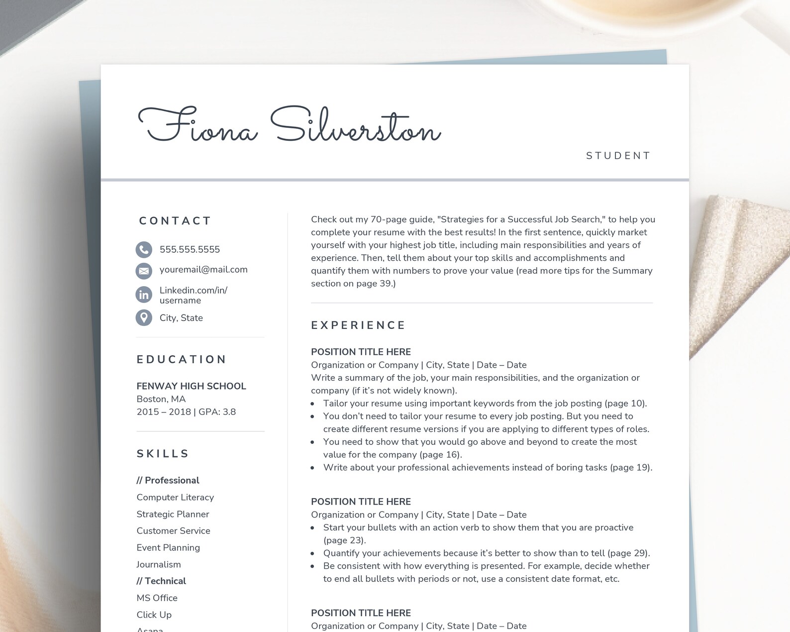 Student Resume Template: Modern CV for Google Docs & MS Word - Etsy