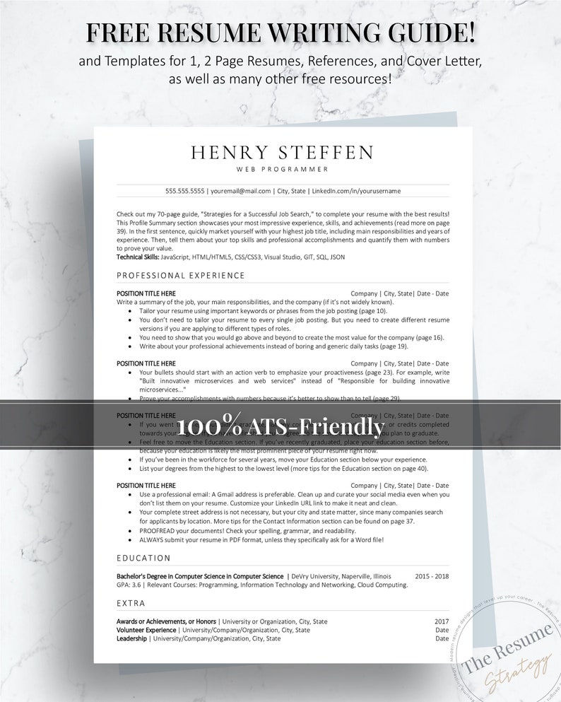 ATS Resume Template for Tech IT Software Engineer Tech | Etsy