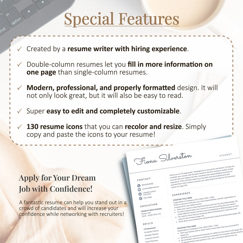 Student Resume Template: Modern CV for Google Docs & MS Word - Etsy
