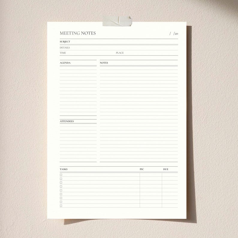 Editable Meeting Minutes Template: Fillable PDF, Google Docs, Word (A4 ...