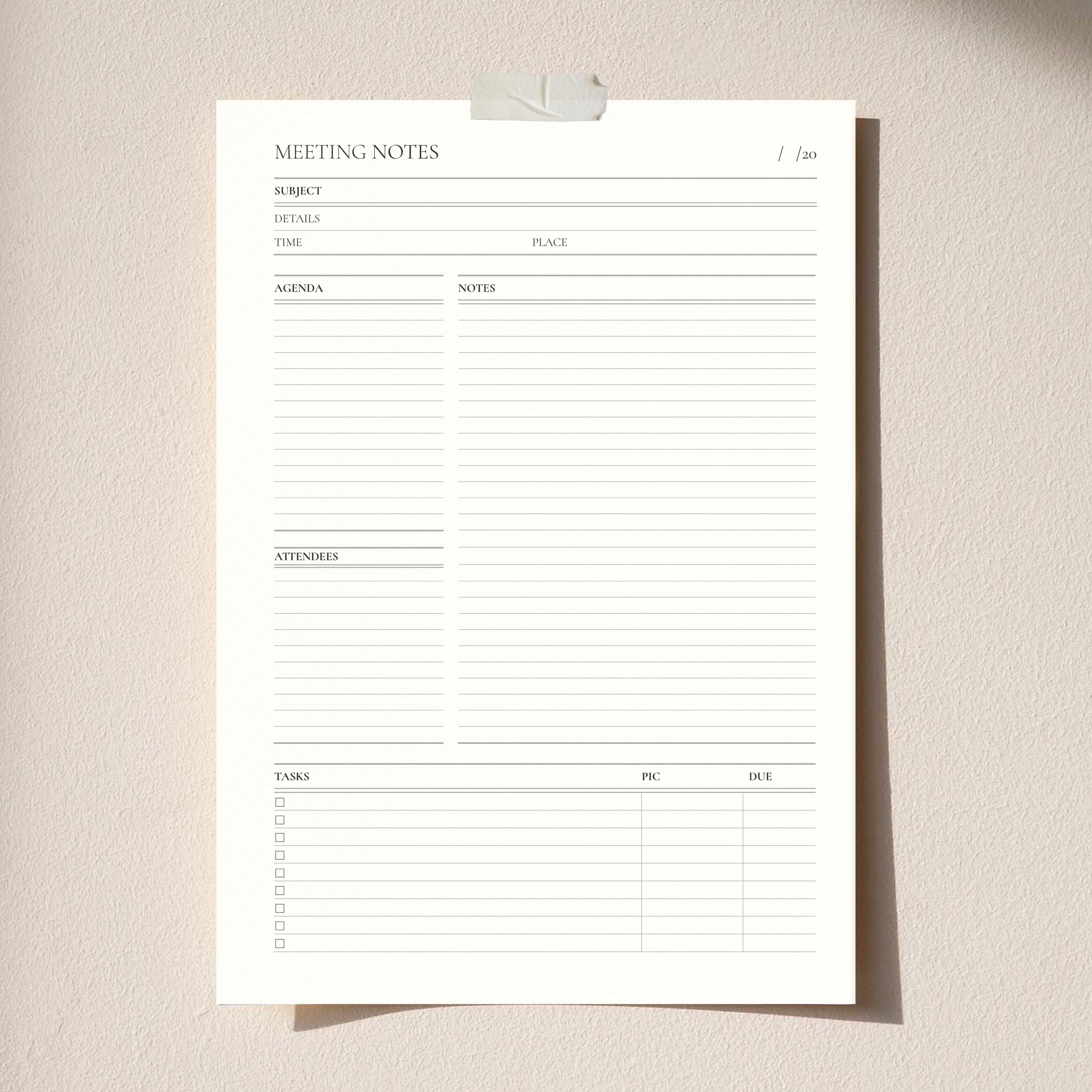Editable Meeting Minutes Template: Fillable PDF, Google Docs, Word (A4 ...