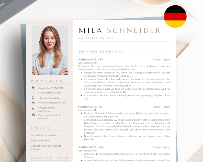 German Resume Template: Modern CV With Photo for Word, Google Docs - Etsy