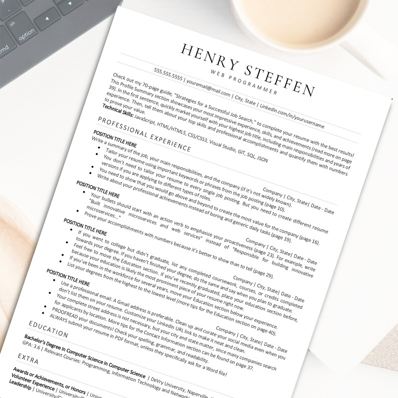 ATS Resume Template for Tech IT Software Engineer Tech - Etsy