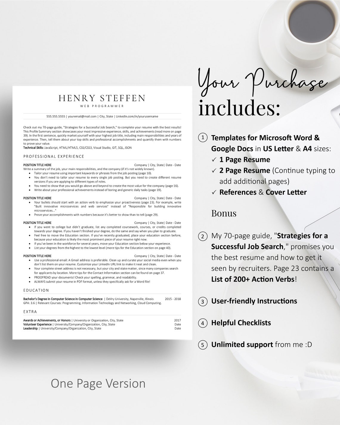 ATS Resume Template for Tech IT Software Engineer Tech | Etsy