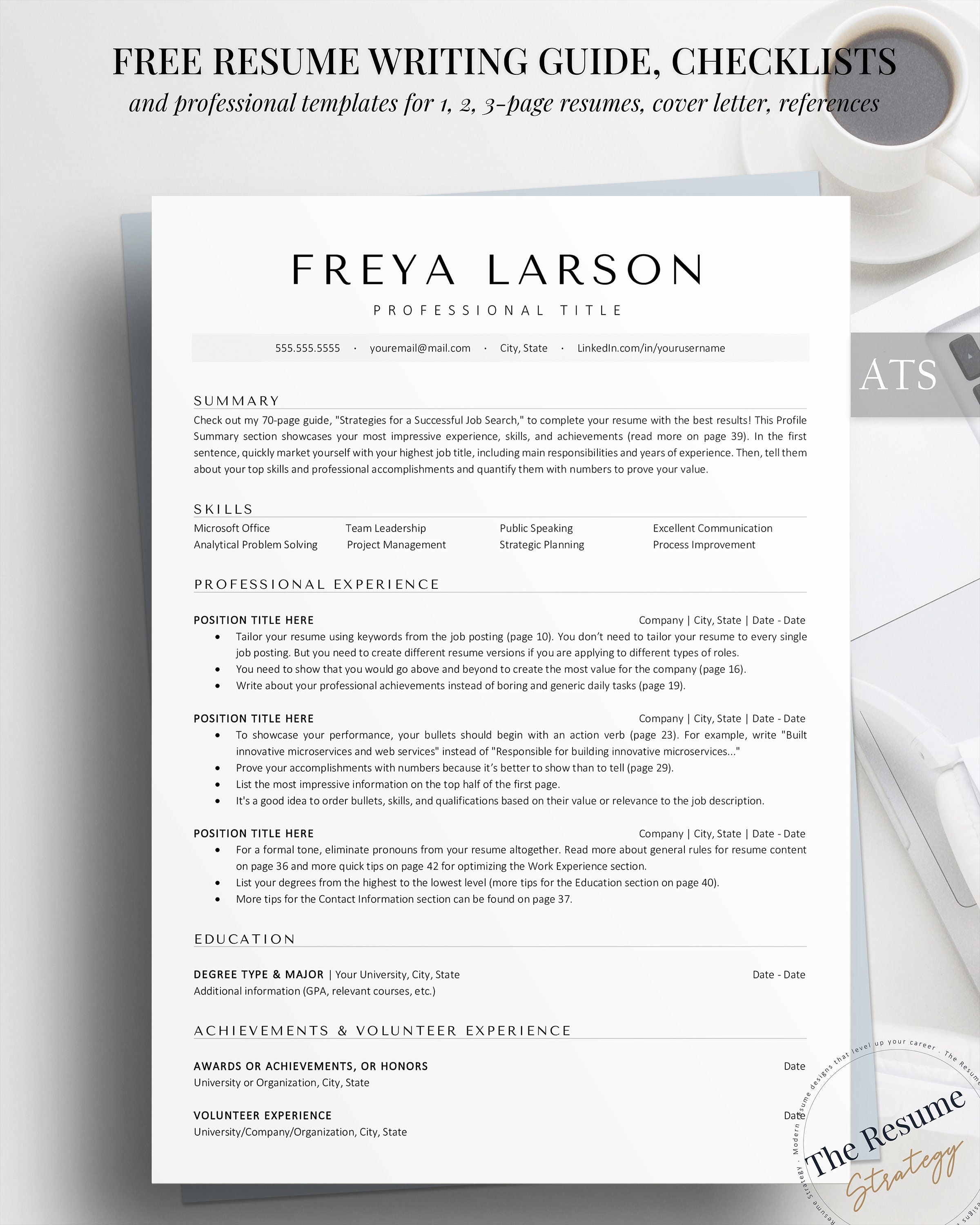 ATS Friendly Resume Template Clean Simple Modern - Etsy