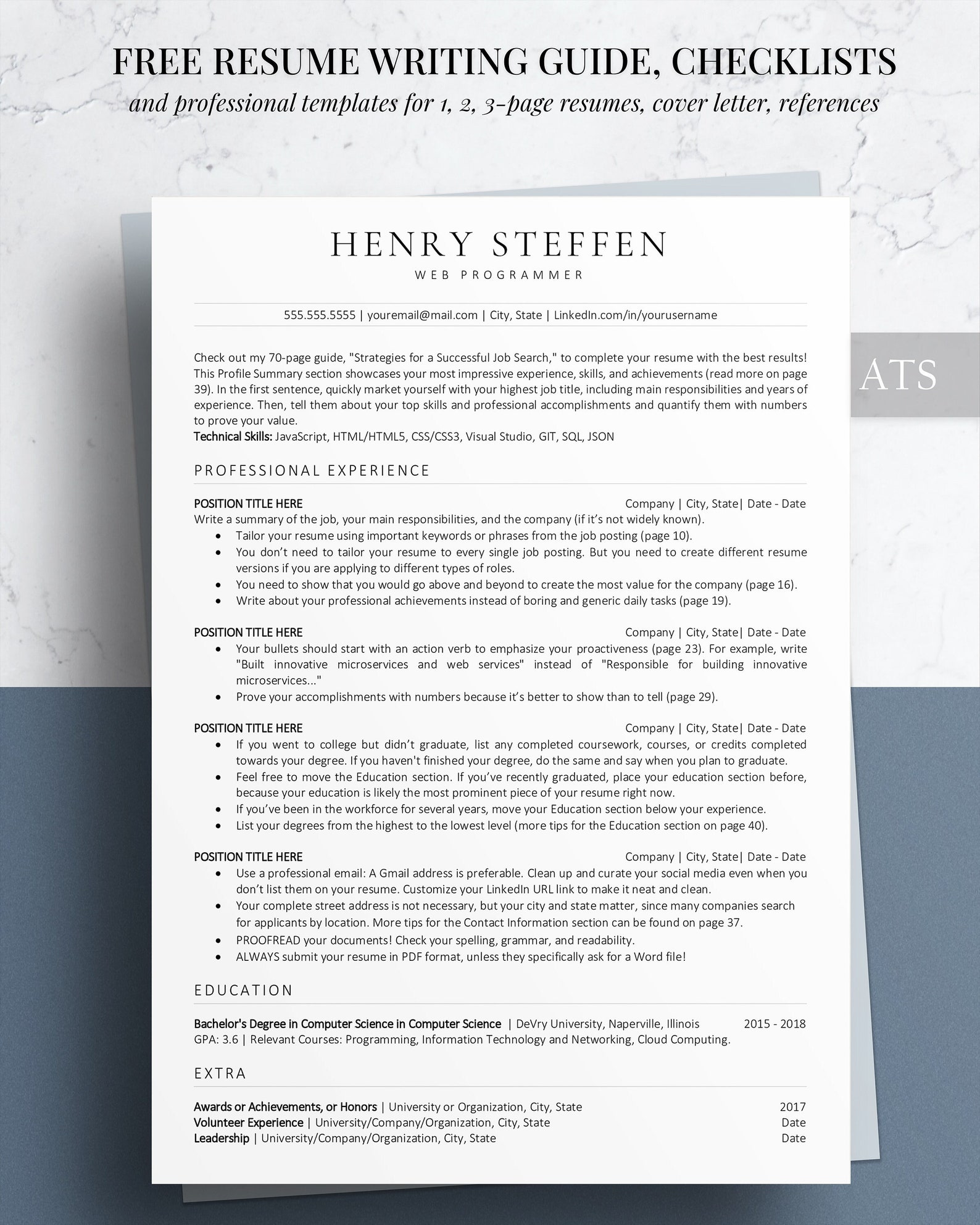 ATS Resume Template for Tech IT Software Engineer Tech - Etsy