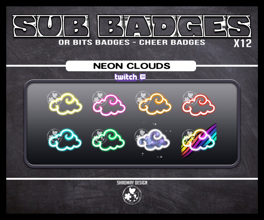 Clouds Neon Sub Badges Bit/cheer Twitch - Etsy