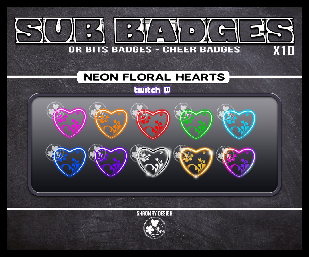 Floral Neon Hearts Sub badge bit cheer badge Twitch - Etsy Österreich