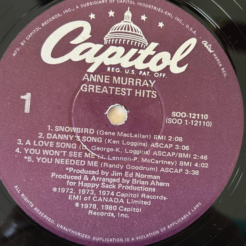 Anne Murray greatest Hits 1980 Capital Records VG - Etsy
