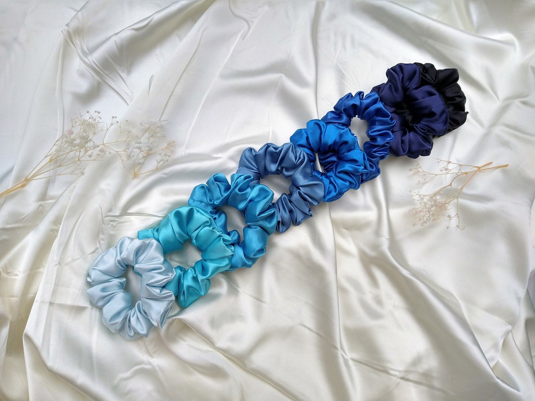 Blue Satin Scrunchie Set, Silk Satin Scrunchy Set, Navy Scrunchies ...