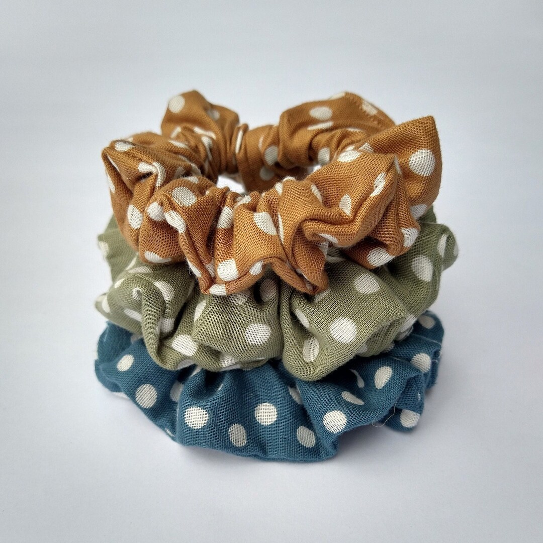 Polka Dot Scrunchies Set Mustard Scrunchie Blue Scrunchie - Etsy