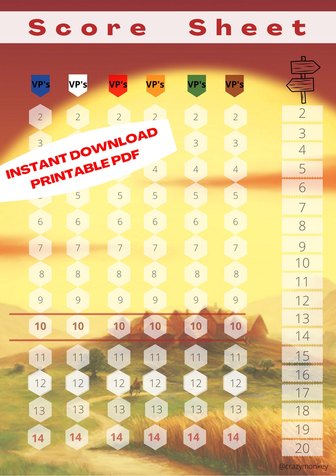 Catan Printable PDF Score Sheet - Etsy