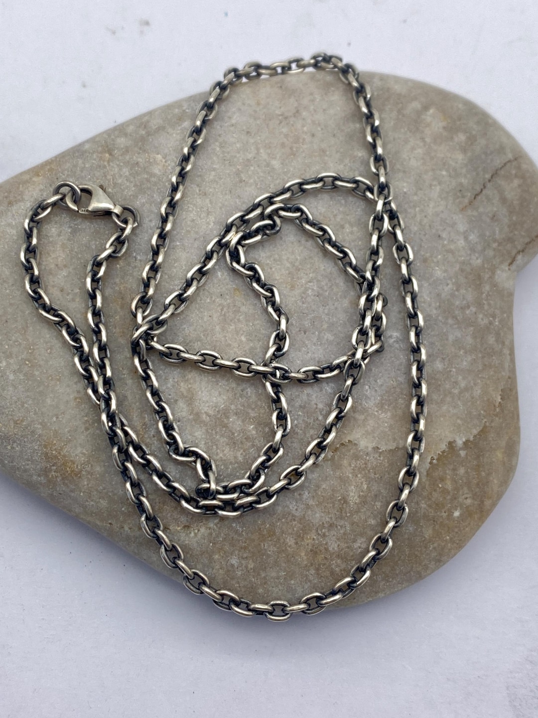 Oxidized Silver Chain 3mm Cable Chain 925 Sterling Silver - Etsy