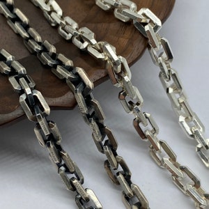 925 Silver Chain,rectangle Cable Chain,silver Necklace,mens Necklace ...